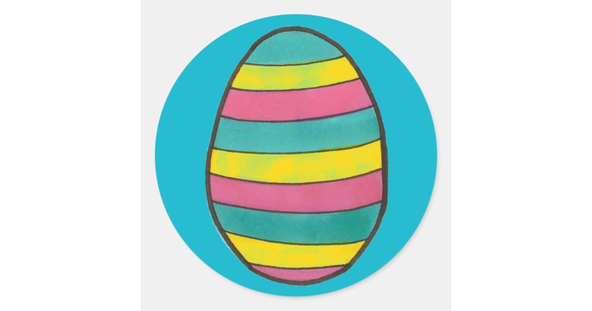 Striped Blue Happy Easter Egg Hunt Painted Eggs Classic Round Sticker ...