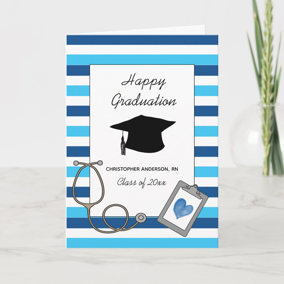 Striped Blue Nursing School Graduation Card | Zazzle