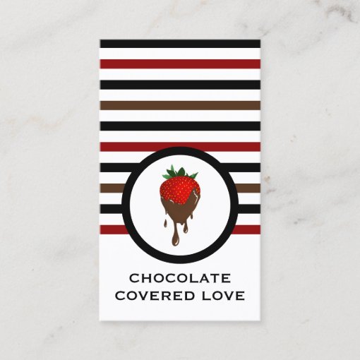 Striped Chic Chocolate Strawberry Business Card | Zazzle