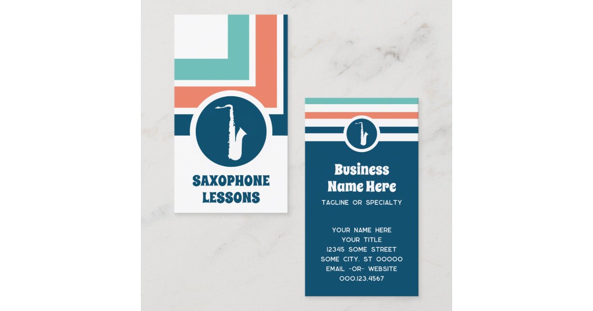 Striped Chic Saxophone Business Card | Zazzle