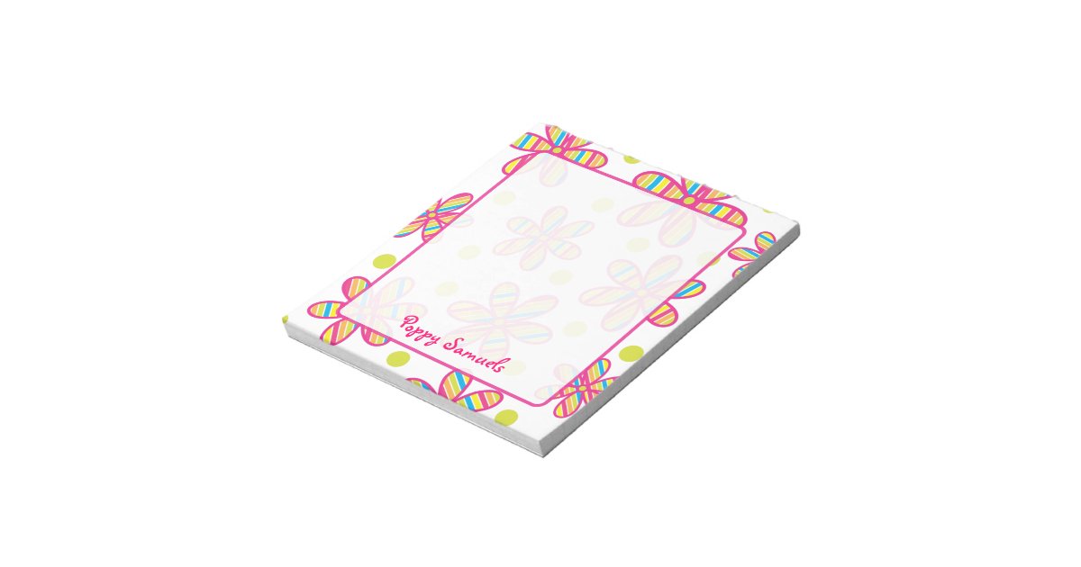 Striped Colorful Flower Personalized Notepad | Zazzle