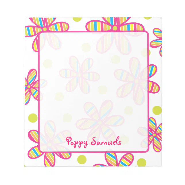 Striped Colorful Flower Personalized Notepad | Zazzle