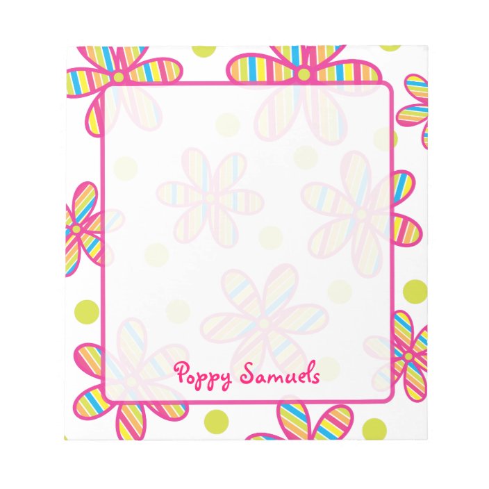 Striped Colorful Flower Personalized Notepad | Zazzle.com