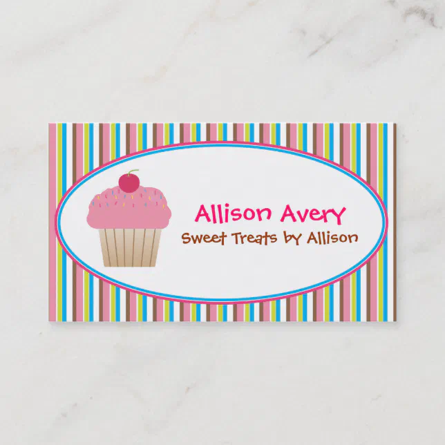 Striped Cupcake Calling Business Card | Zazzle