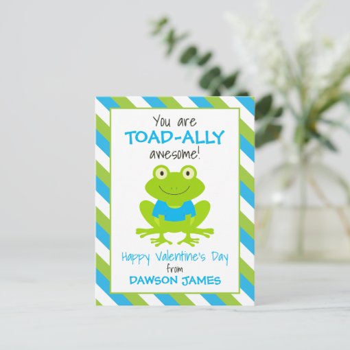 Striped Frog Toad Personalized Valentine's Cards | Zazzle