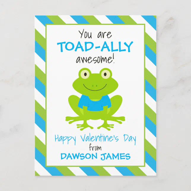 Striped Frog Toad Personalized Valentine's Cards | Zazzle