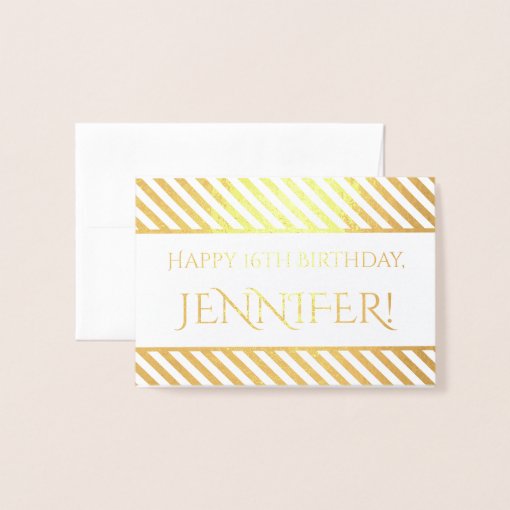 Striped Gold Foil "Happy Birthday, Jennifer!" Card | Zazzle