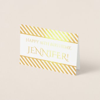 Striped Gold Foil "Happy Birthday, Jennifer!" Card | Zazzle
