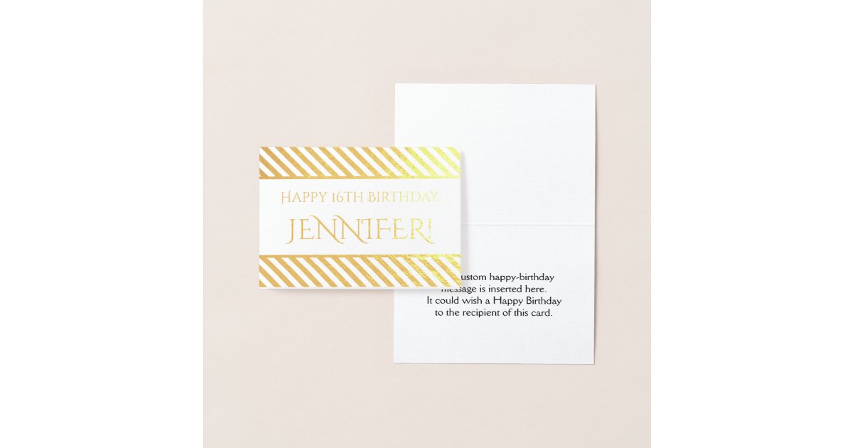 Striped Gold Foil "Happy Birthday, Jennifer!" Card | Zazzle
