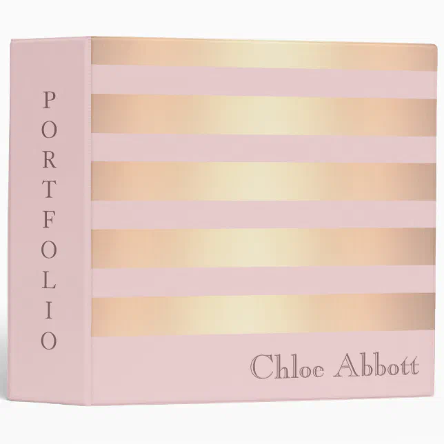 Striped Gold Metallic Design Portfolio 3 Ring Binder | Zazzle