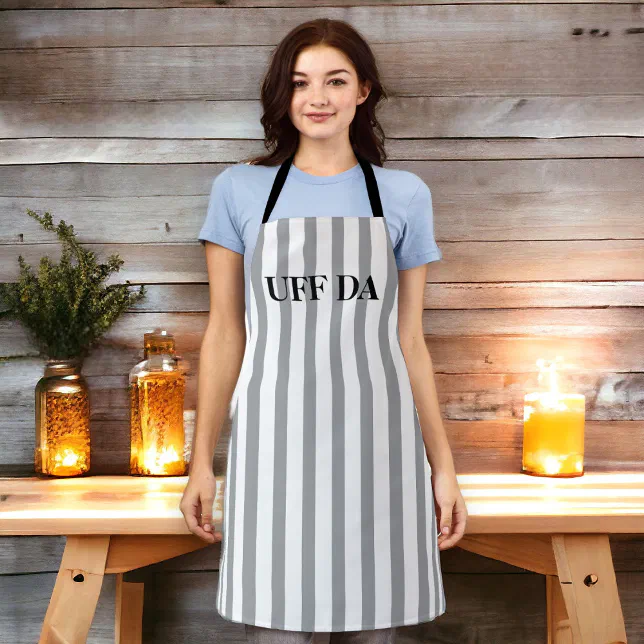 Striped Gray Uff Da All-Over Print Apron | Zazzle