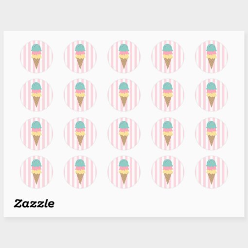 Striped Ice Cream Cone Round Sticker | Zazzle