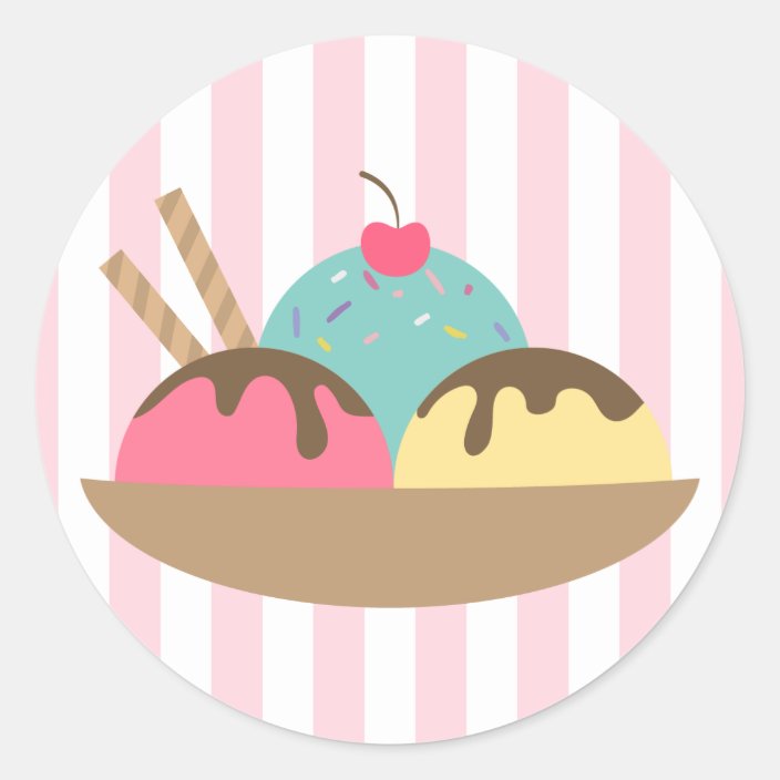 Striped Ice Cream Sundae Round Sticker | Zazzle.com