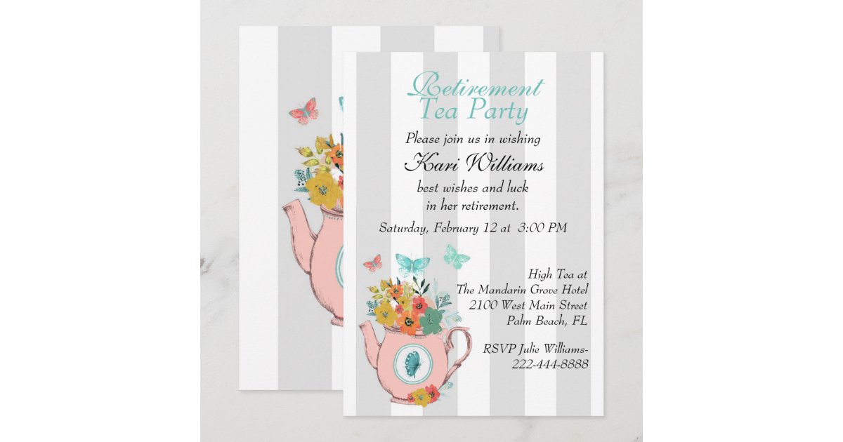 Striped Ladies Retirement Tea Party Invitation | Zazzle