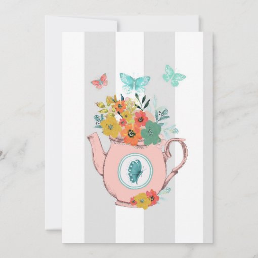 Striped Ladies Retirement Tea Party Invitation | Zazzle