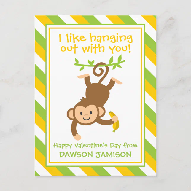 Striped Monkey Personalized Valentine's Cards | Zazzle
