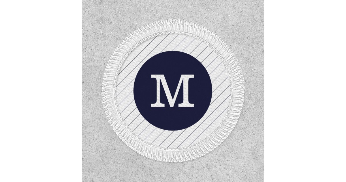 Striped Monogram Navy Blue White Round Patch | Zazzle
