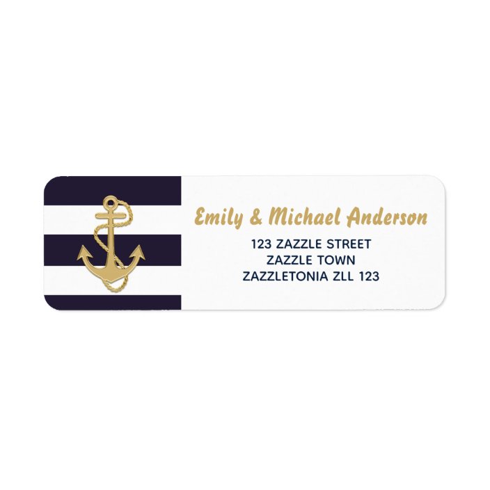 Striped Nautical Address Labels Anchor Navy Gold | Zazzle.com