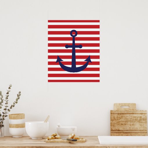 Striped Nautical Anchor Poster | Zazzle
