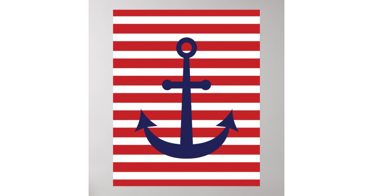 Striped Nautical Anchor Poster | Zazzle