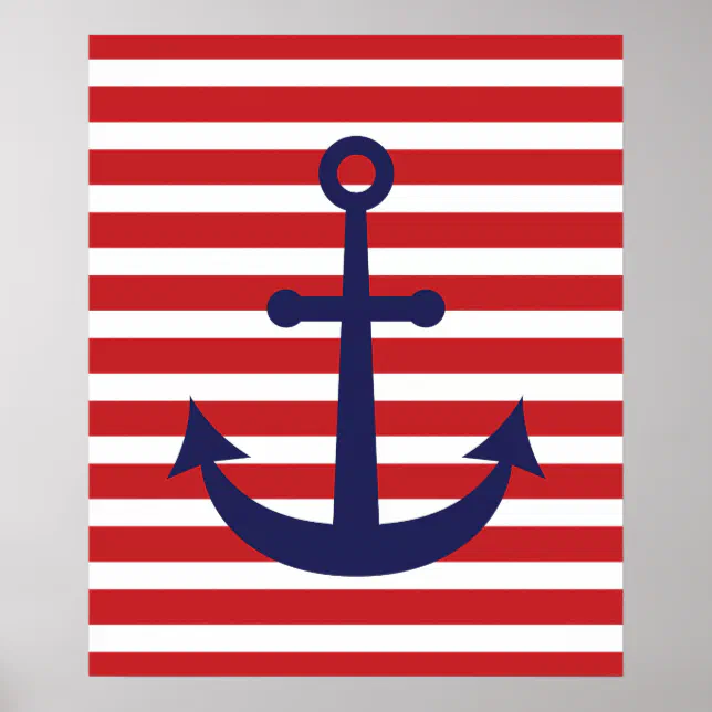 Striped Nautical Anchor Poster | Zazzle