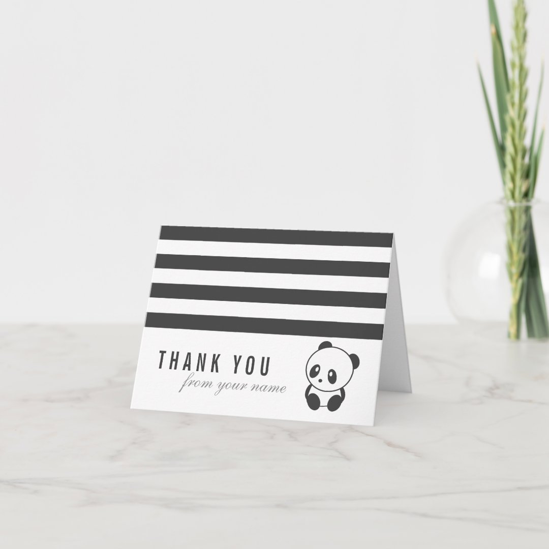 Striped panda thank you card | Zazzle