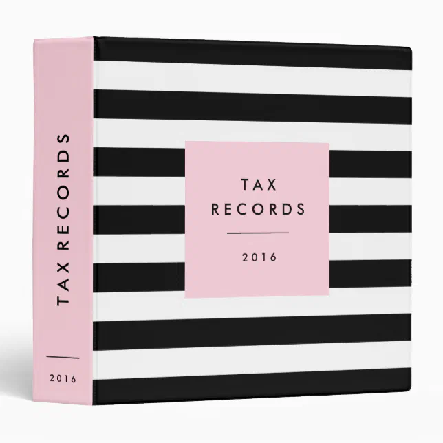 Striped Pink Tax Records Binder | Zazzle