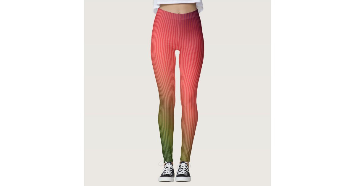 Striped, red , green , gradient leggings | Zazzle