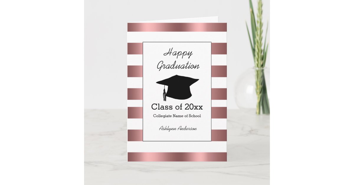 Striped Rose Gold Graduation Card | Zazzle