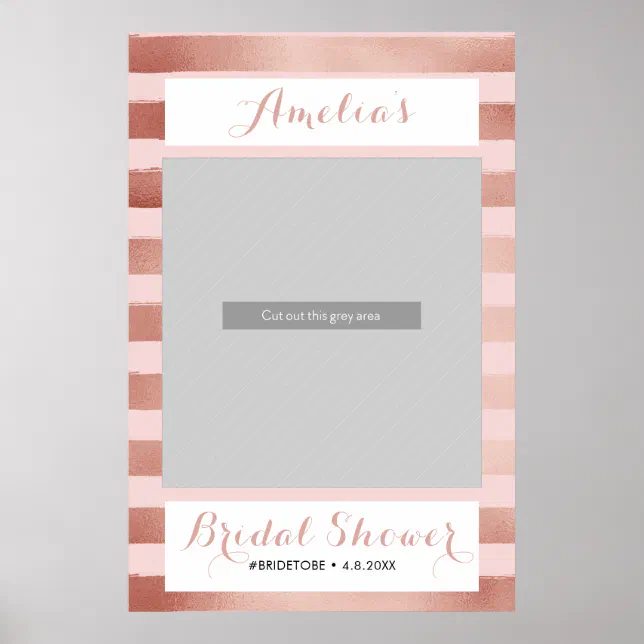 Striped Rose Gold Photo Booth Prop Poster | Zazzle