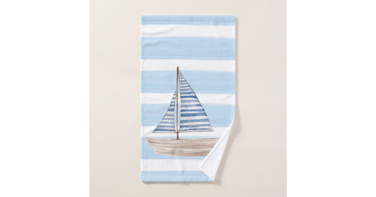 STRIPED SAILBOAT HAND TOWEL | Zazzle
