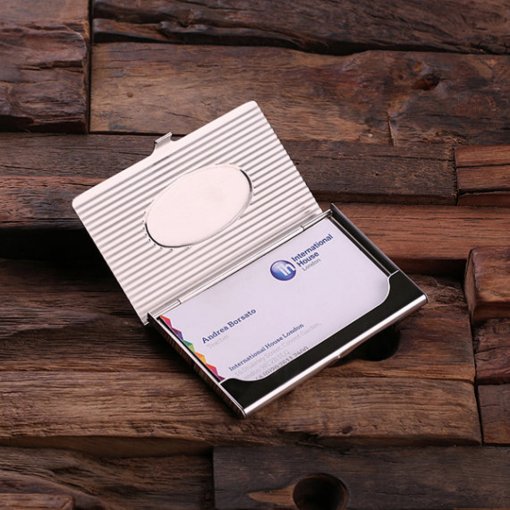 Striped Stainless Steel Business Card Holder | Zazzle
