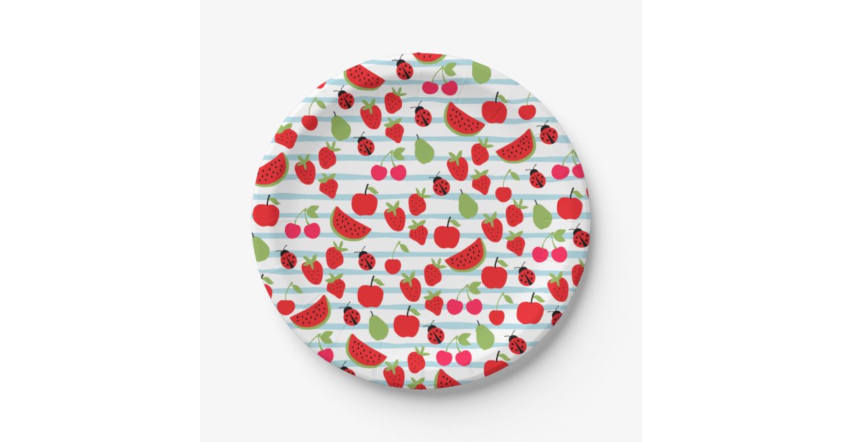 Striped Summer Fruit Paper Plates | Zazzle