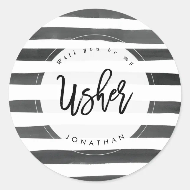 striped will you be my usher sticker | Zazzle