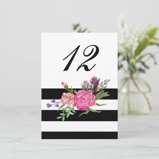 Stripes and Flowers Wedding Reception Table Number | Zazzle