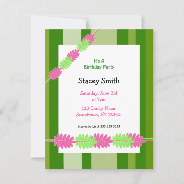 Stripes and Leaves Birthday Invitation | Zazzle