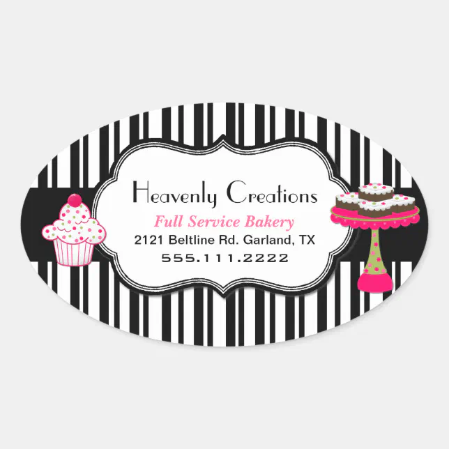Stripes and Sweets Custom Bakery Sticker | Zazzle