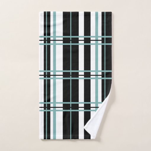 Stripes Black White, Teal Bath Towel Set | Zazzle
