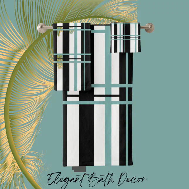 Stripes Black White, Teal Bath Towel Set | Zazzle