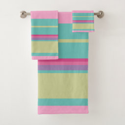 Stripes Blu Aqua, Raspberry, Lime, Pink Bath Towel Set | Zazzle