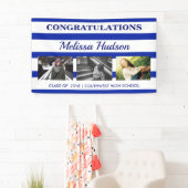 Stripes Graduation Three Photo Navy Blue White Banner | Zazzle