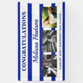 Stripes Graduation Three Photo Navy Blue White Banner | Zazzle