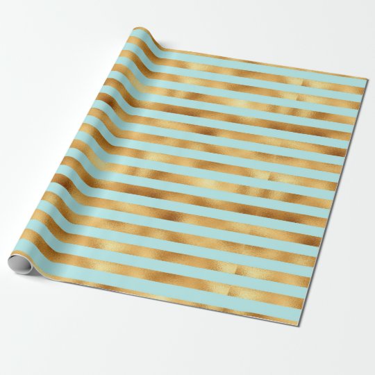 stripes mint and faux gold foil wrapping paper | Zazzle.com