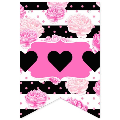 Stripes Pink Watercolor Floral Girl Happy Birthday Bunting Flags | Zazzle