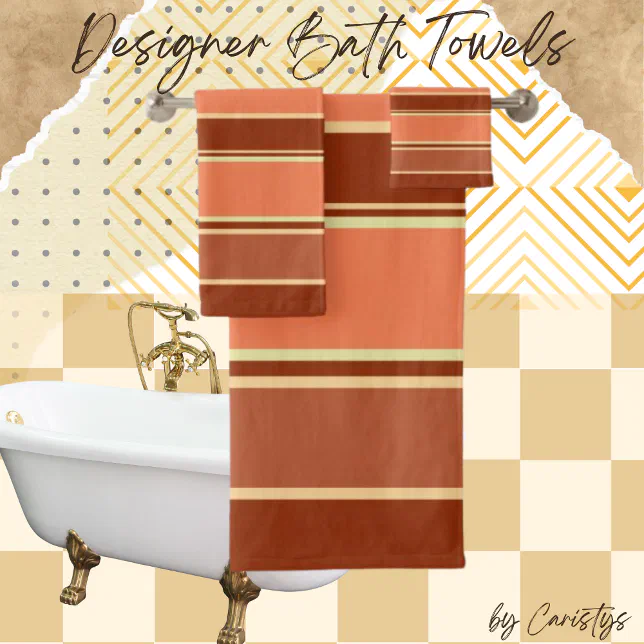 Stripes Tan and Rust Bath Towel Set | Zazzle