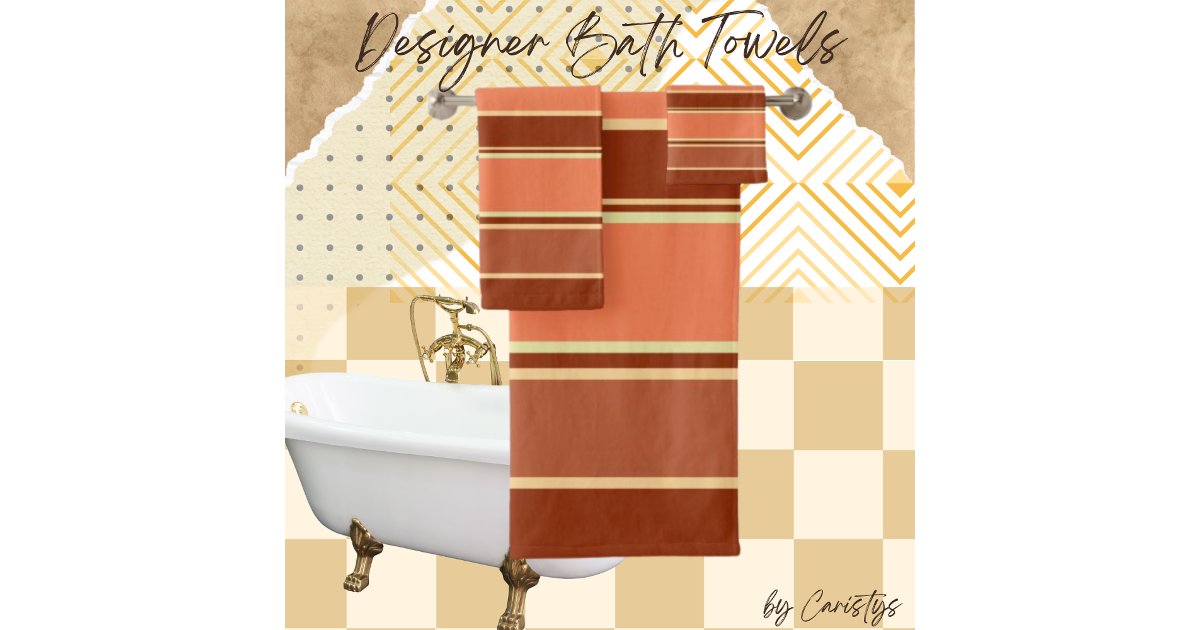 Stripes Tan and Rust Bath Towel Set | Zazzle