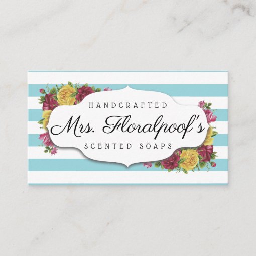Stripes vintage roses handmade soap business card | Zazzle