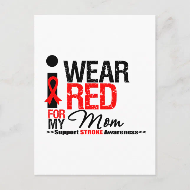 Stroke Awareness I Wear Red Ribbon For My Mom Postcard | Zazzle