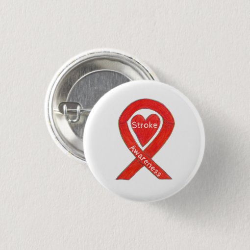 Stroke Awareness Red Heart Ribbon Custom Art Pin | Zazzle