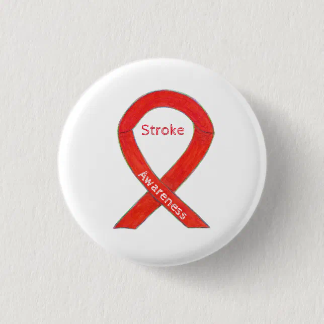 Stroke Awareness Red Ribbon Custom Art Pin | Zazzle
